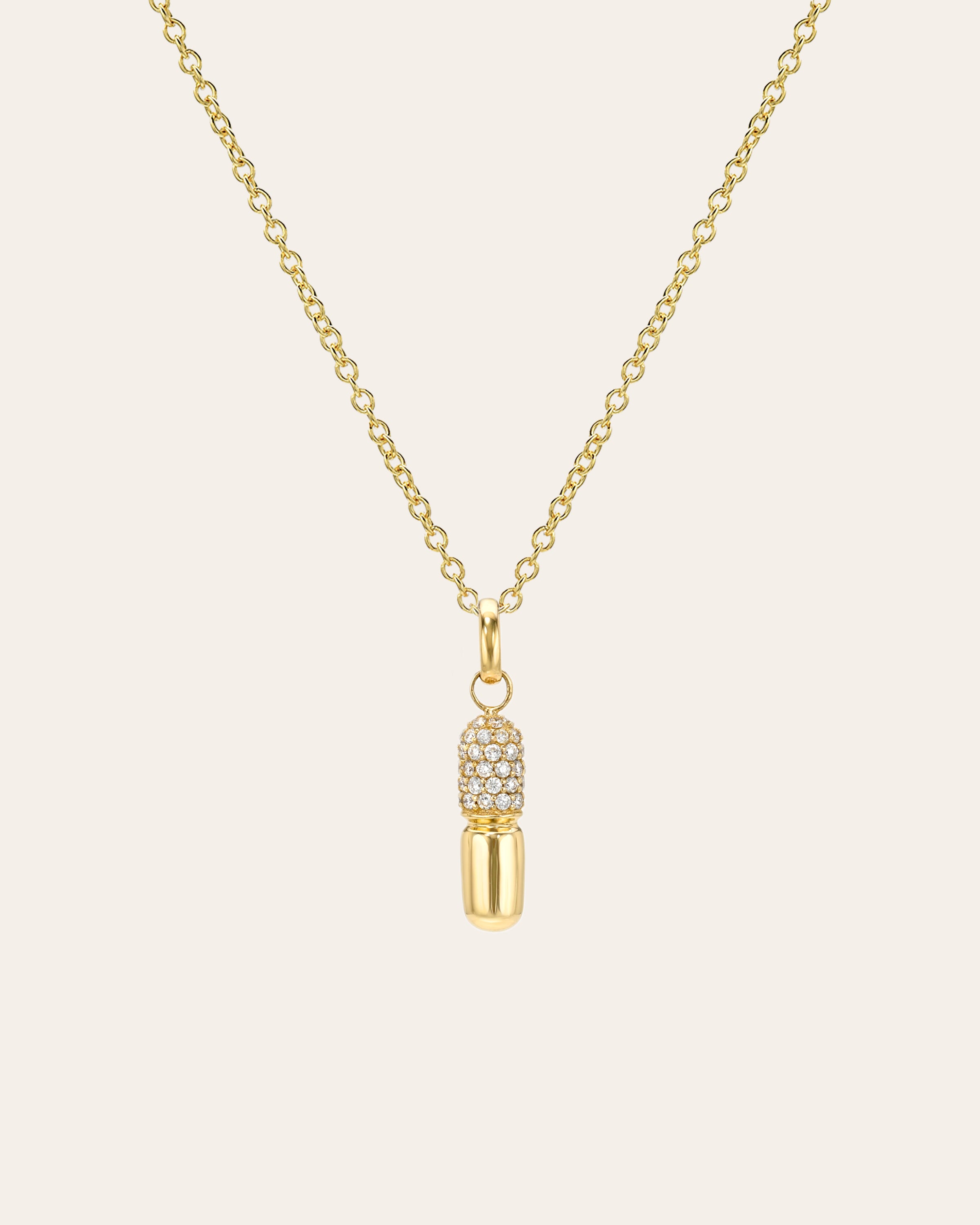 14K Diamond Pill Necklace