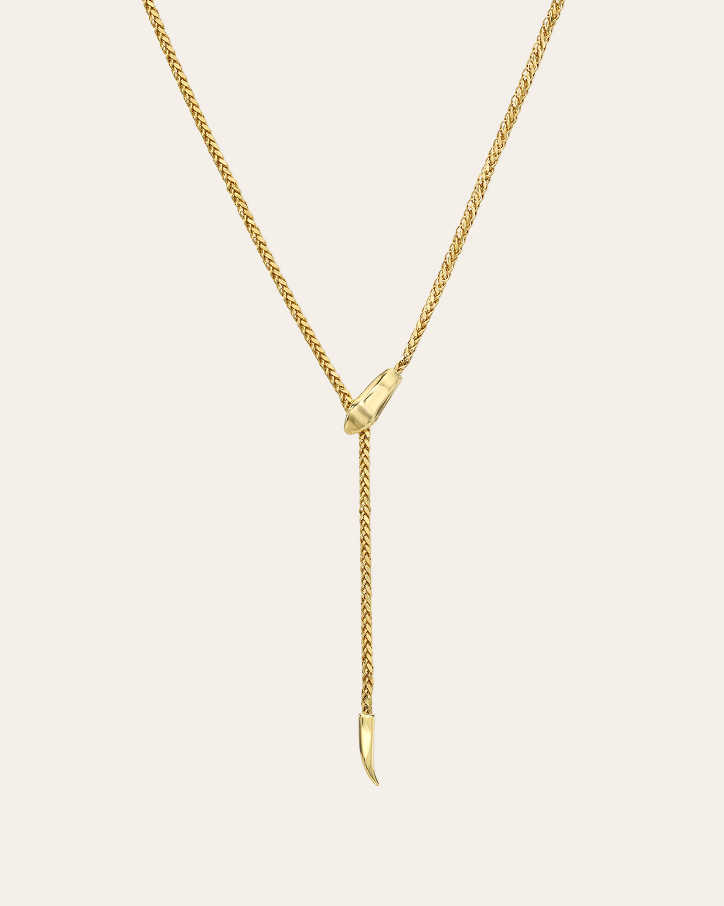 14K Gold Biting Snake Chain Lariat Necklace