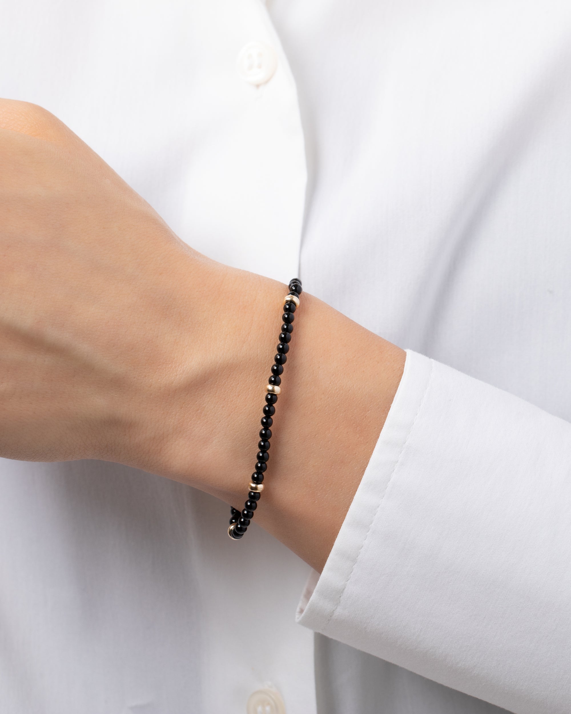 14K Gold Black Onyx Segment Bead Bracelet - Zoe Lev Jewelry