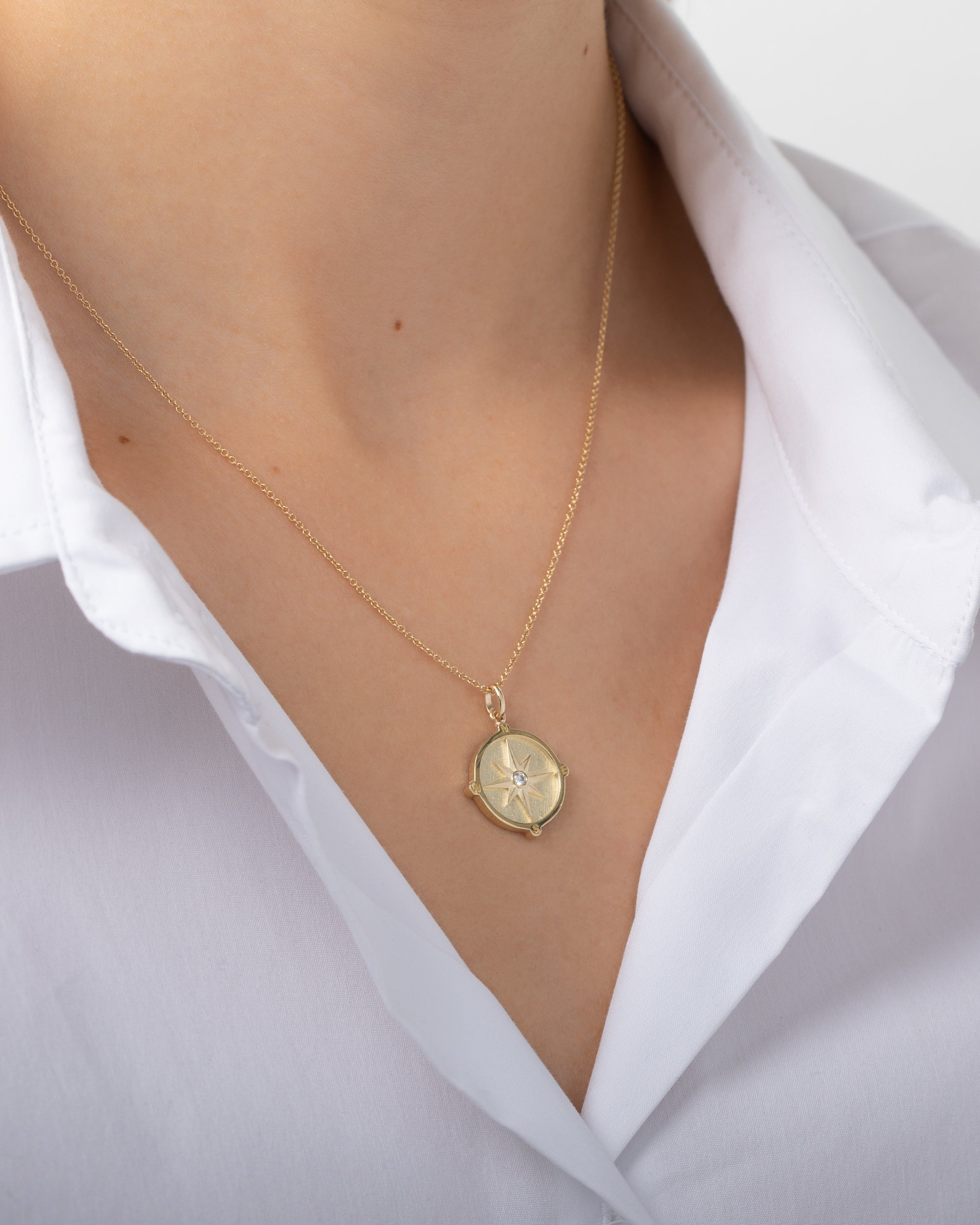 14k Gold Diamond Compass Medallion Necklace - Zoe Lev Jewelry