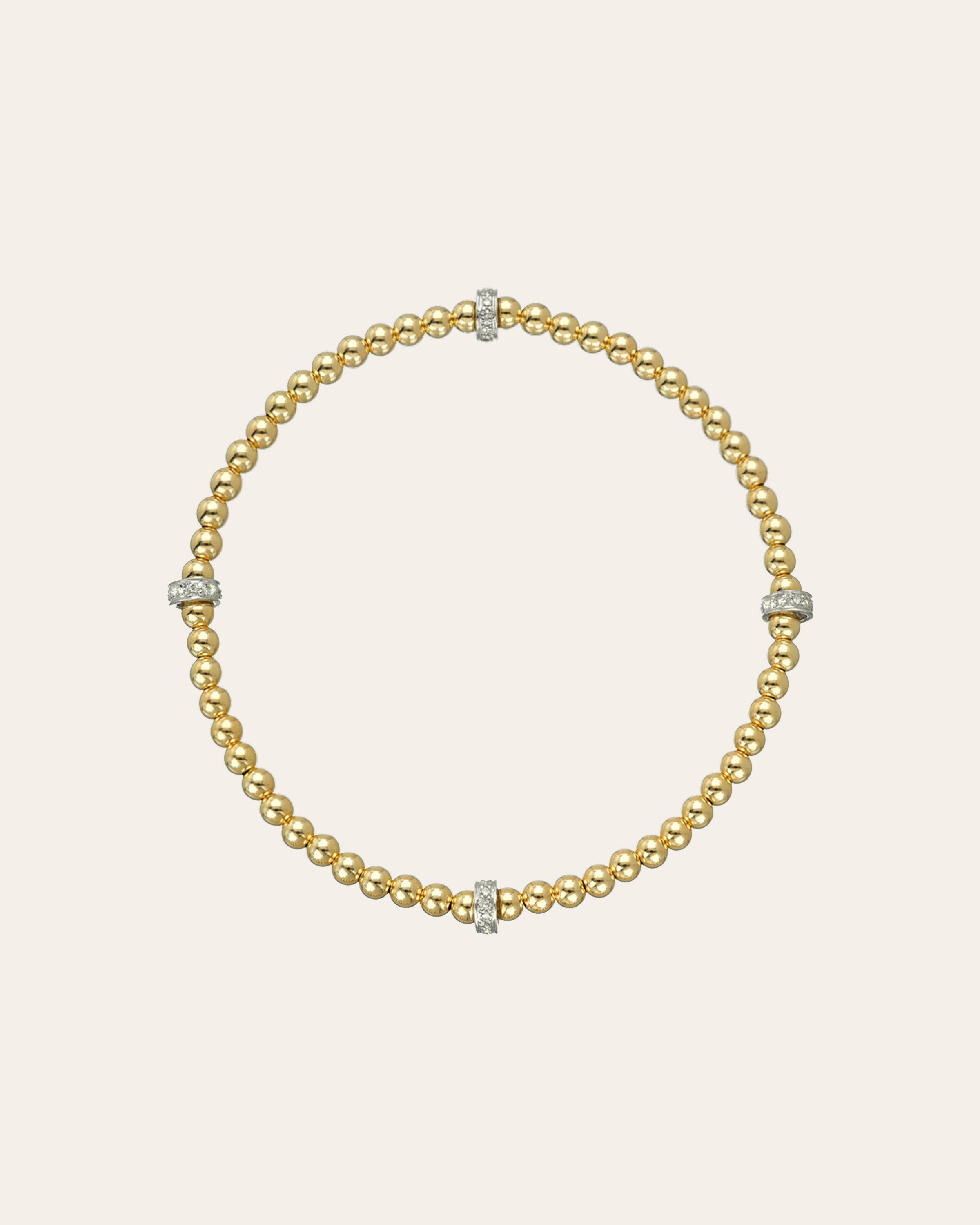 3mm Gold Segment Bead Bracelet with Diamond Bars - Zoe Lev Jewelry