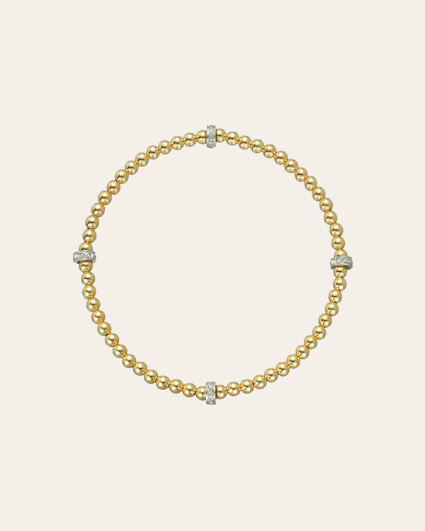 3mm Gold Segment Bead Bracelet with Diamond Bars - Zoe Lev Jewelry