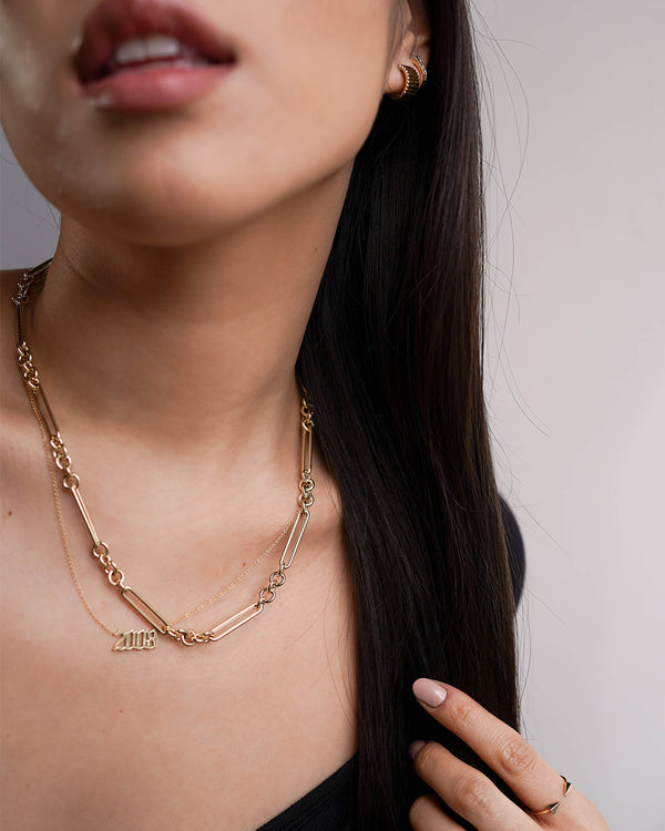 14K Gold Elongated Paper Clip Chain Necklace - Zoe Lev Jewelry